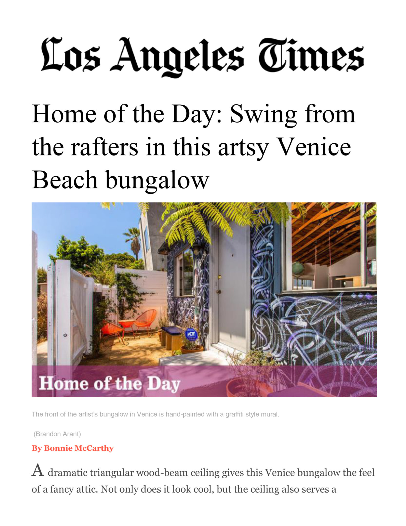 Home of the Day: Swing from the rafters in this artsy Venice Beach bungalow - Los Angeles Times ...