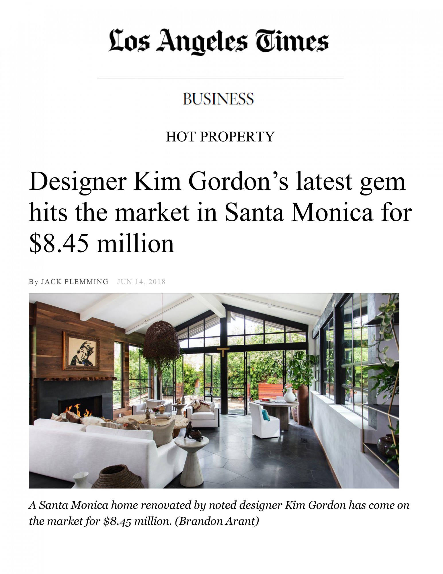 Designer Kim Gordon’s latest gem hits the market in Santa Monic - Los ...